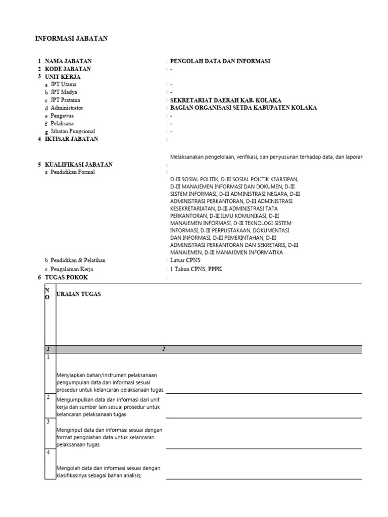 Anjab Pengolah Data Dan Informasi | PDF
