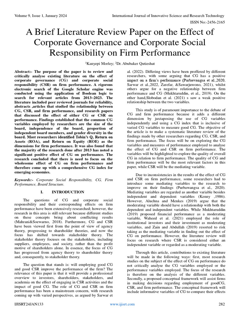A Brief Literature Review Paper On The Effect of Corporate Governance ...