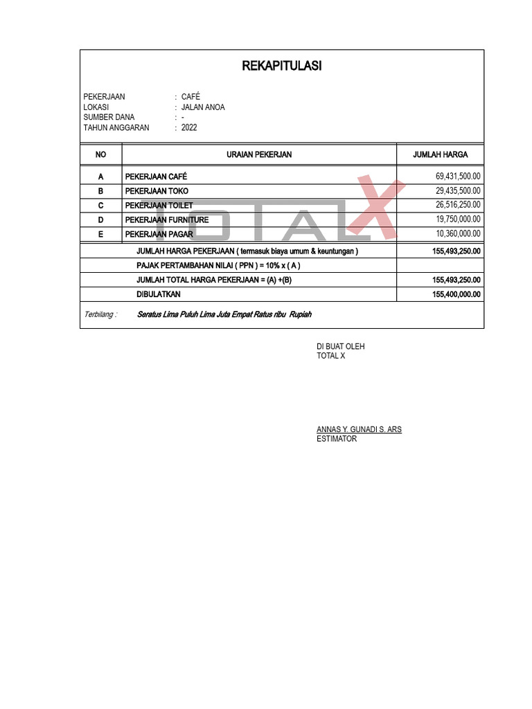 Rekapitulasi: Terbilang: Seratus Lima Puluh Lima Juta Empat Ratus Ribu ...