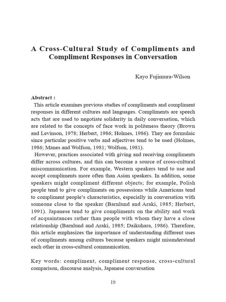 Cross-Cultural Compliment Analysis | PDF | Japanese Language | Cognitive Science