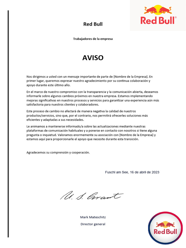 Trabajo Cac Carta de Red Bull | PDF