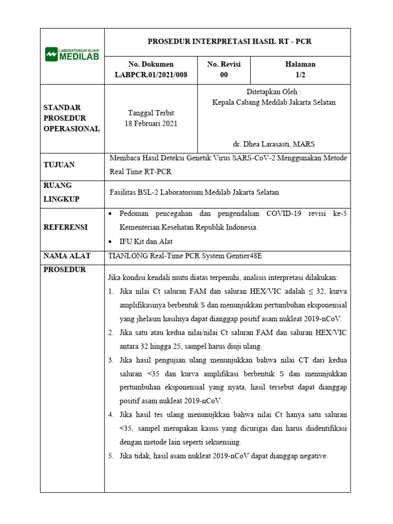 Prosedur Interpretasi Hasil RT PCR | PDF