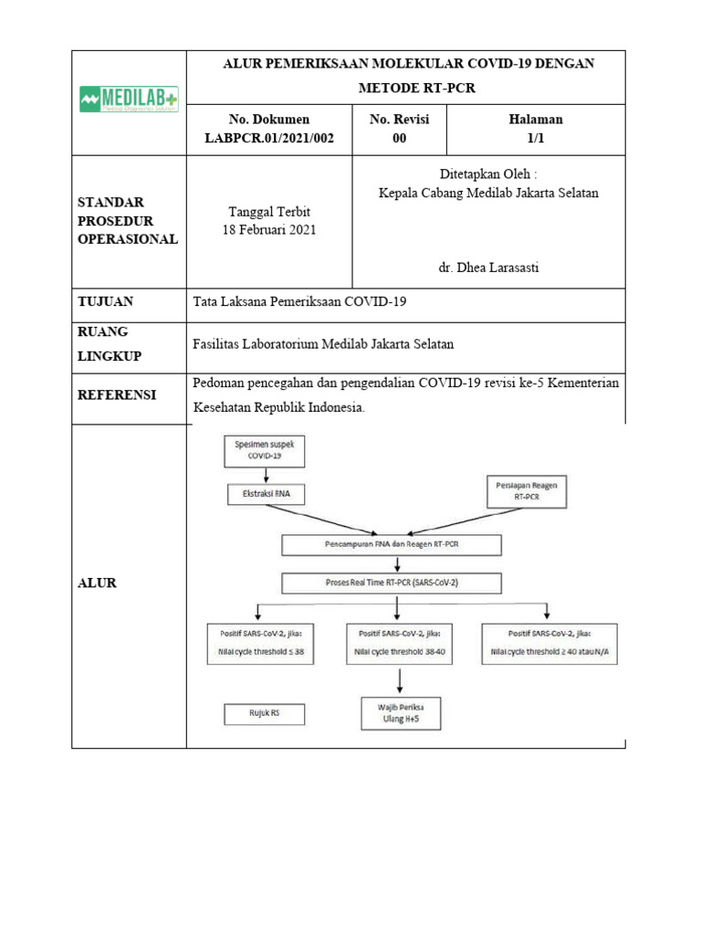 Alur Pemeriksaan Molekular COVID 19 Dengan Metode RT PCR | PDF