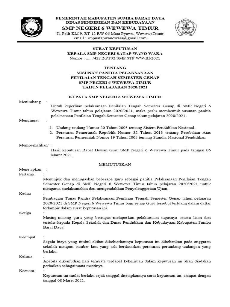 SK Panitia Semester Genap 2020-2021 | PDF
