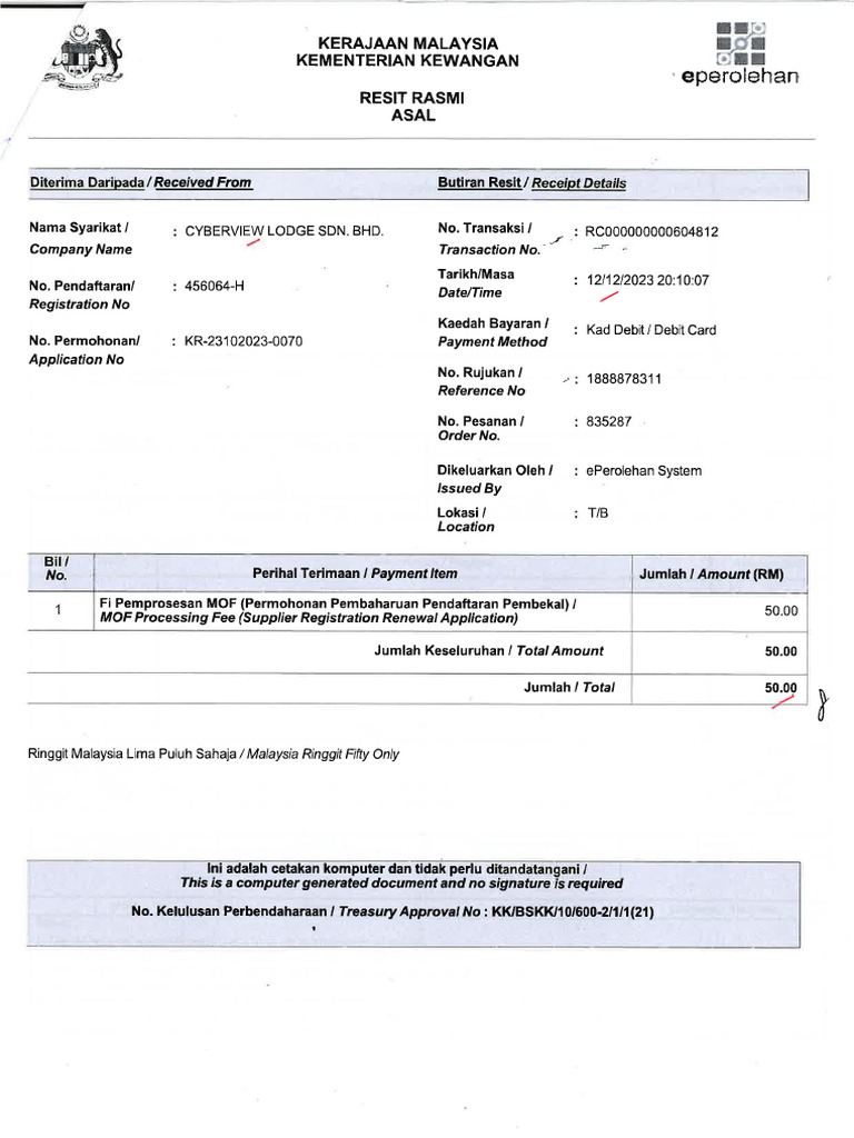 Renewal MOF Slip | PDF
