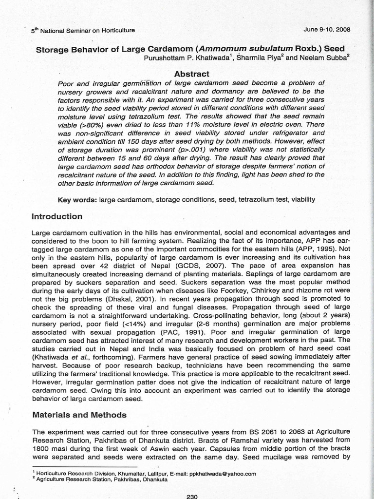 Large Cardamom Storage Behaviour | PDF