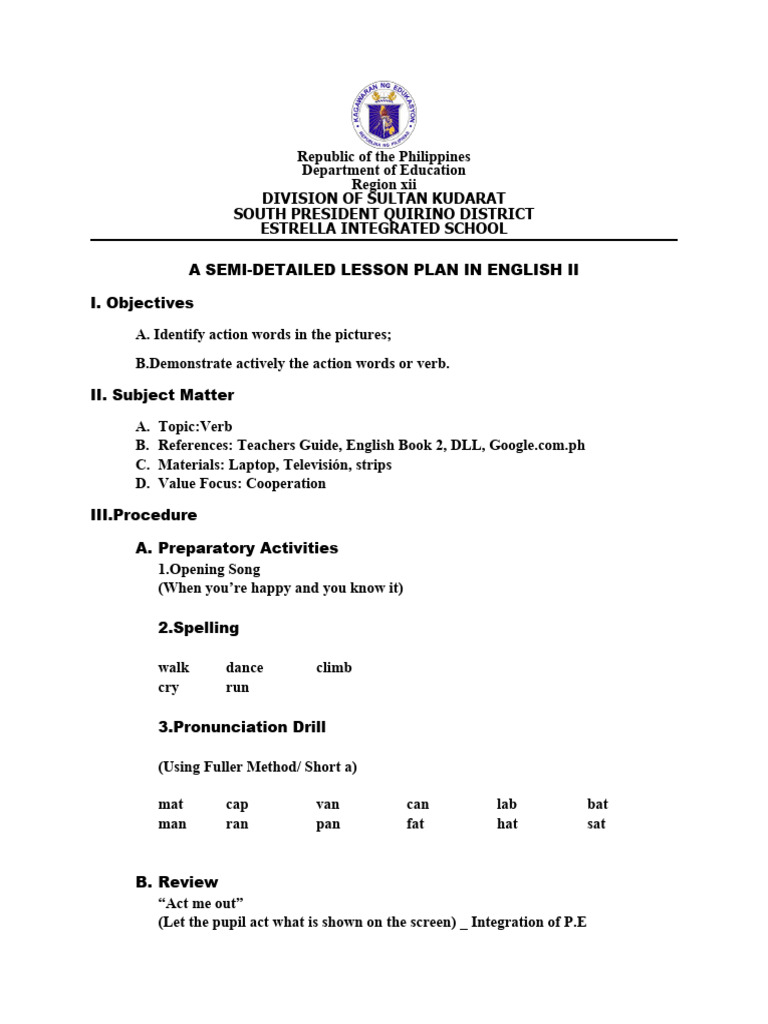 Semi-Detailed Lesson Plan in English III 2023 | PDF | English Language ...