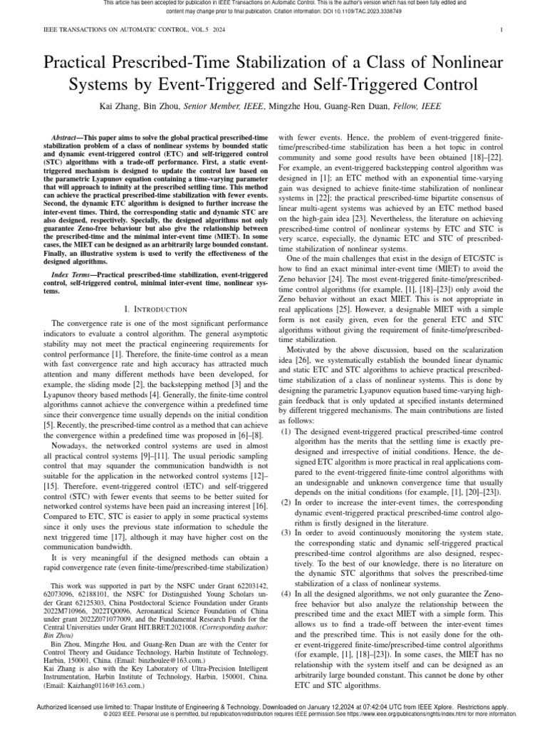 Practical Prescribed-Time Stabilization of A Class of Nonlinear Systems by Event-Triggered and ...