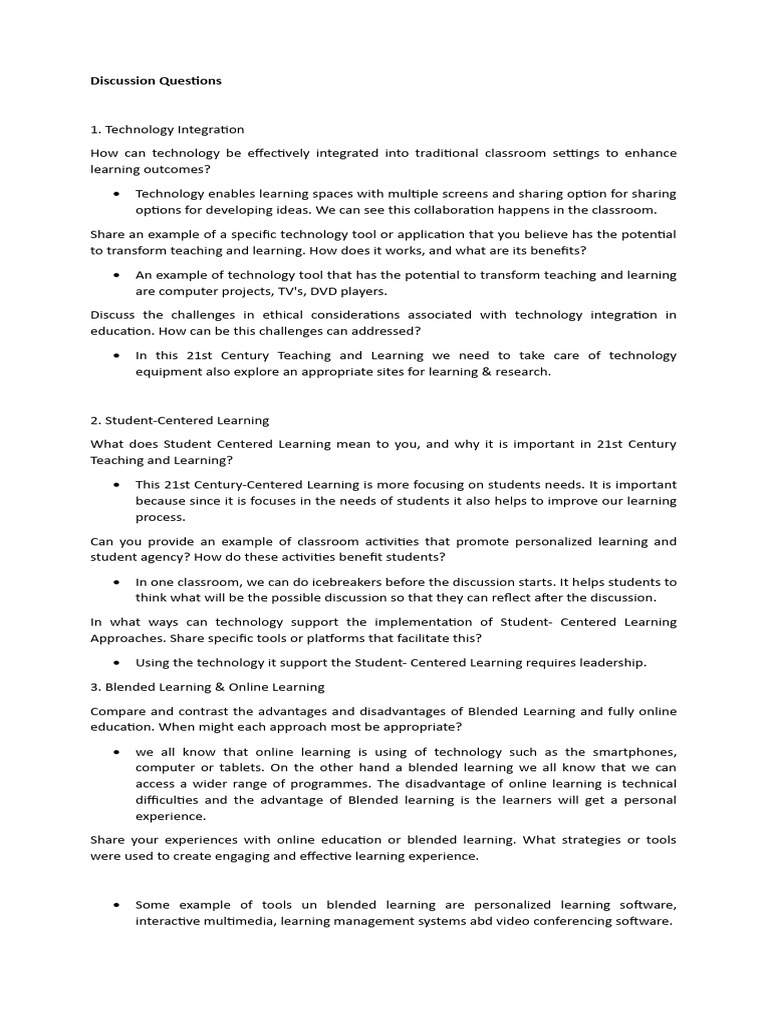 Discussion Questions | PDF | Learning | Educational Technology
