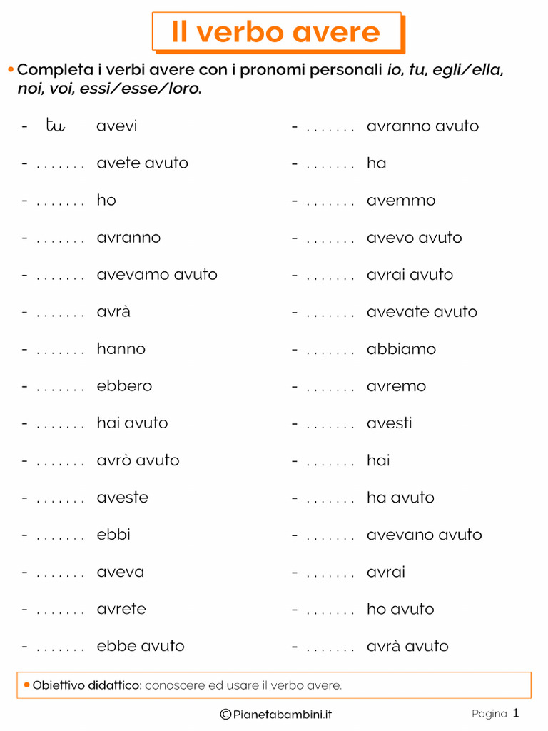 Verbo AVERE | PDF