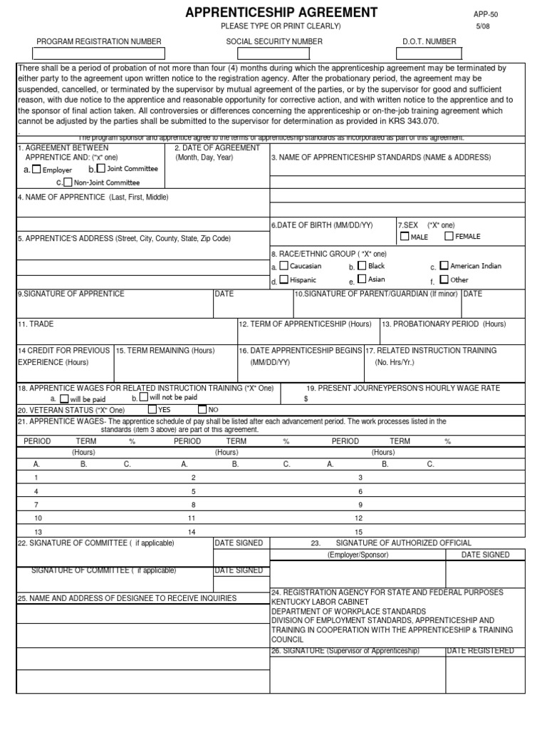 Apprenticeship Agreement Form Example | PDF | Apprenticeship | Employment