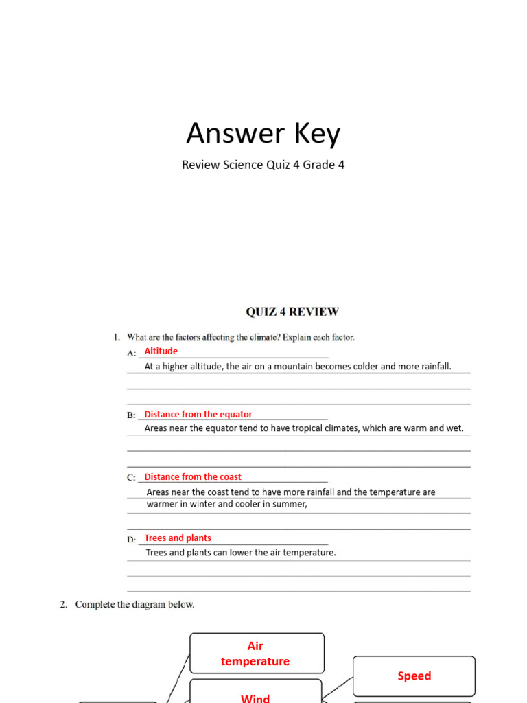 Answer Key Review Science Quiz 4 Grade 4 | PDF | Science & Mathematics