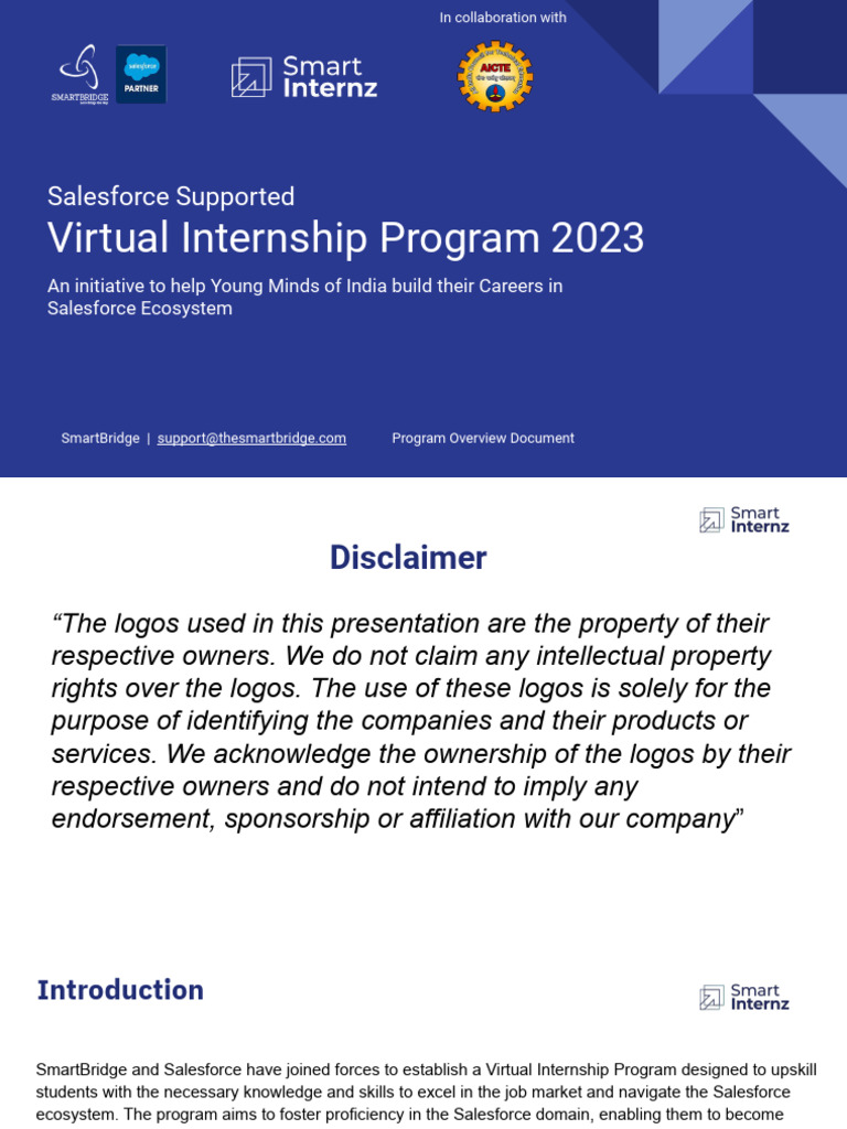 Salesforce Supported Virtual Internship Program 2023 Program Overview | PDF | Business | Computing