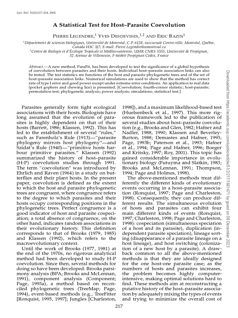 A Statistical Test For Host-Parasite Coevolution | PDF | Matrix ...