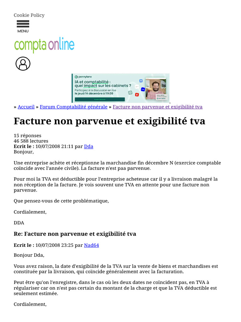 Exigibilité de la TVA sur factures non parvenues | PDF | Facture | Taxe ...