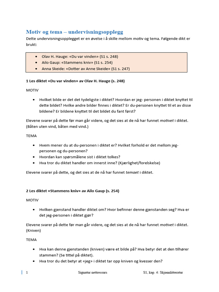 S1 Motiv Og Tema | PDF