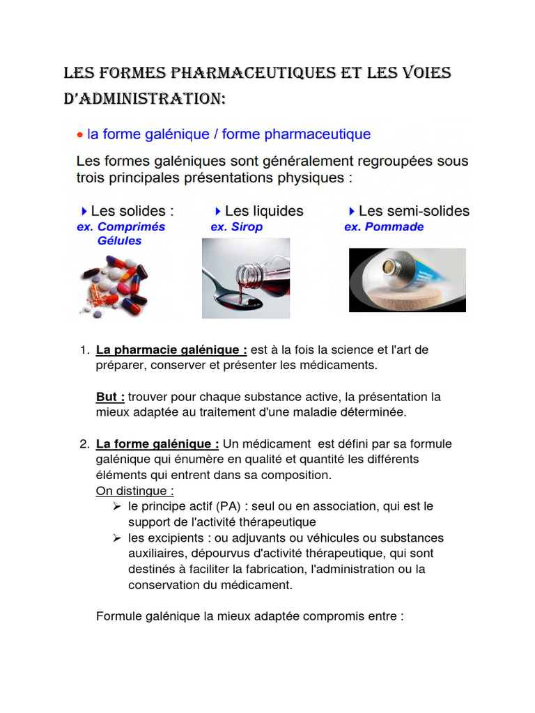 Formes pharmaceutiques et administration | PDF | Spécialités médicales ...
