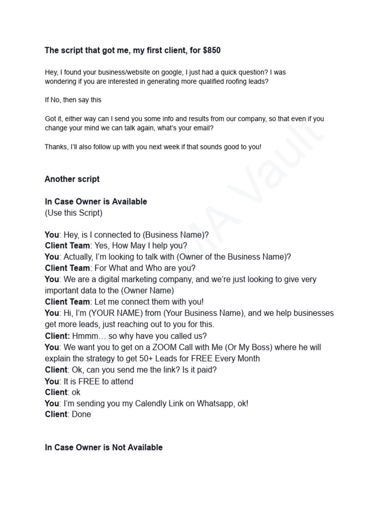 Effective Cold Calling Scripts for SMMA | PDF | Career & Growth | Self ...