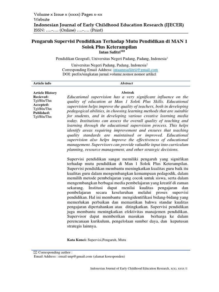 Pengaruh Supervisi Pendidikan oleh Intan Safitri | PDF