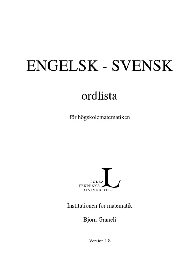 Engelsk Svensk Ordlista För Högskolaematematiken | PDF