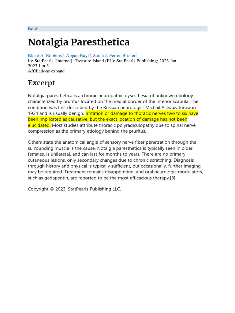 Blake Et Al. Notalgia Paresthetica. Book 2023 | PDF