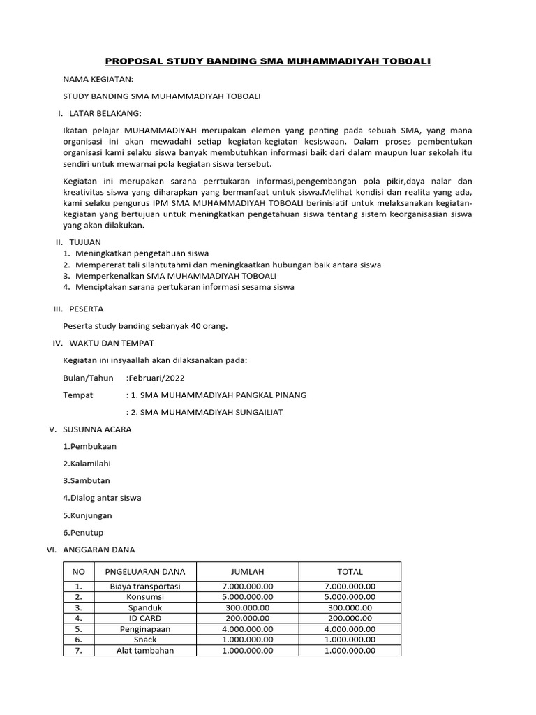 Proposal Study Banding Sma Muhammadiyah Toboali | PDF