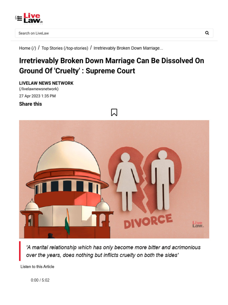 Irretrievably Broken Down Marriage Can Be Dissolved On Ground of ...