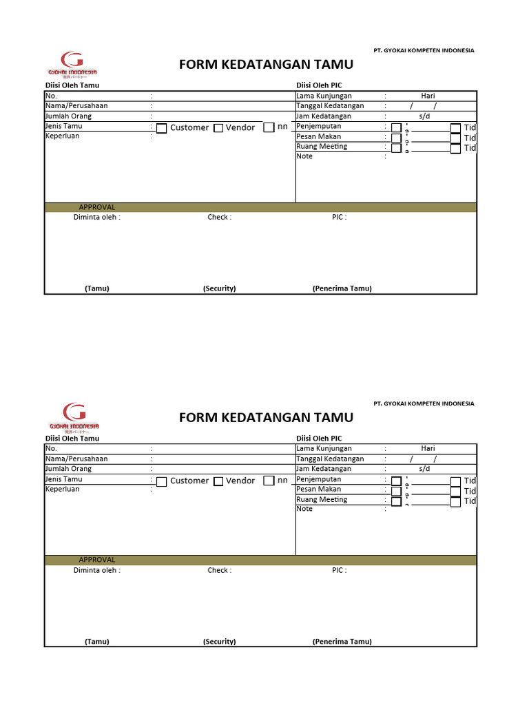 Form Kedatangan Tamu | PDF