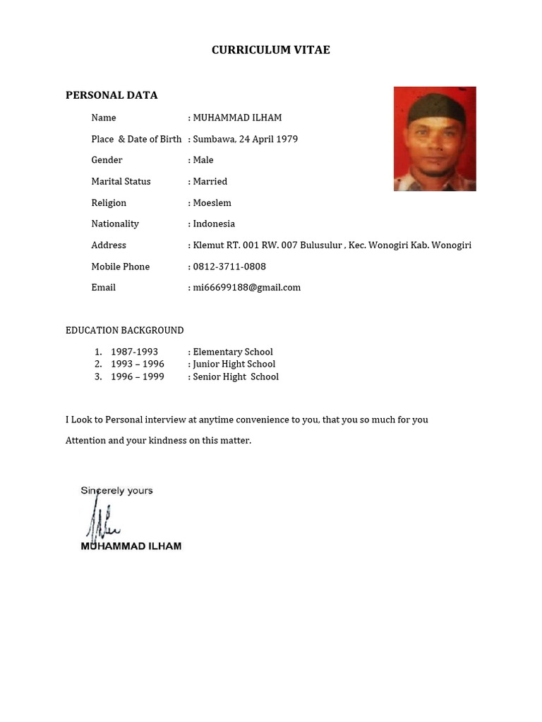 Curriculum Vitae Muhammad Ilham | PDF