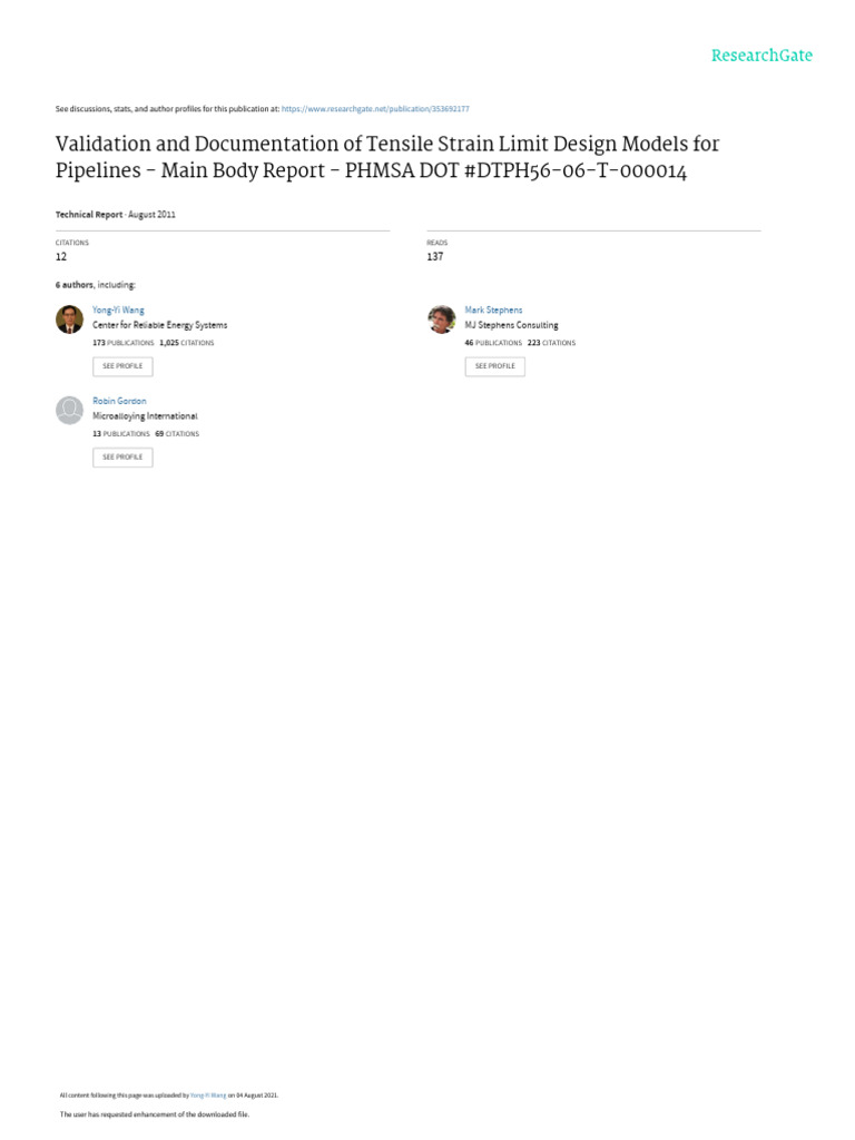 Validation and Documentation of Tensile Strain Limit Design Models For Pipelines | PDF ...