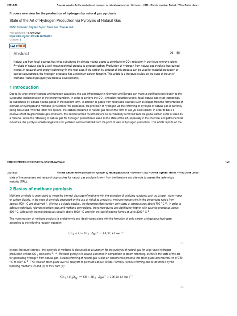 Process Overview For The Production of Hydrogen by Natural Gas ...