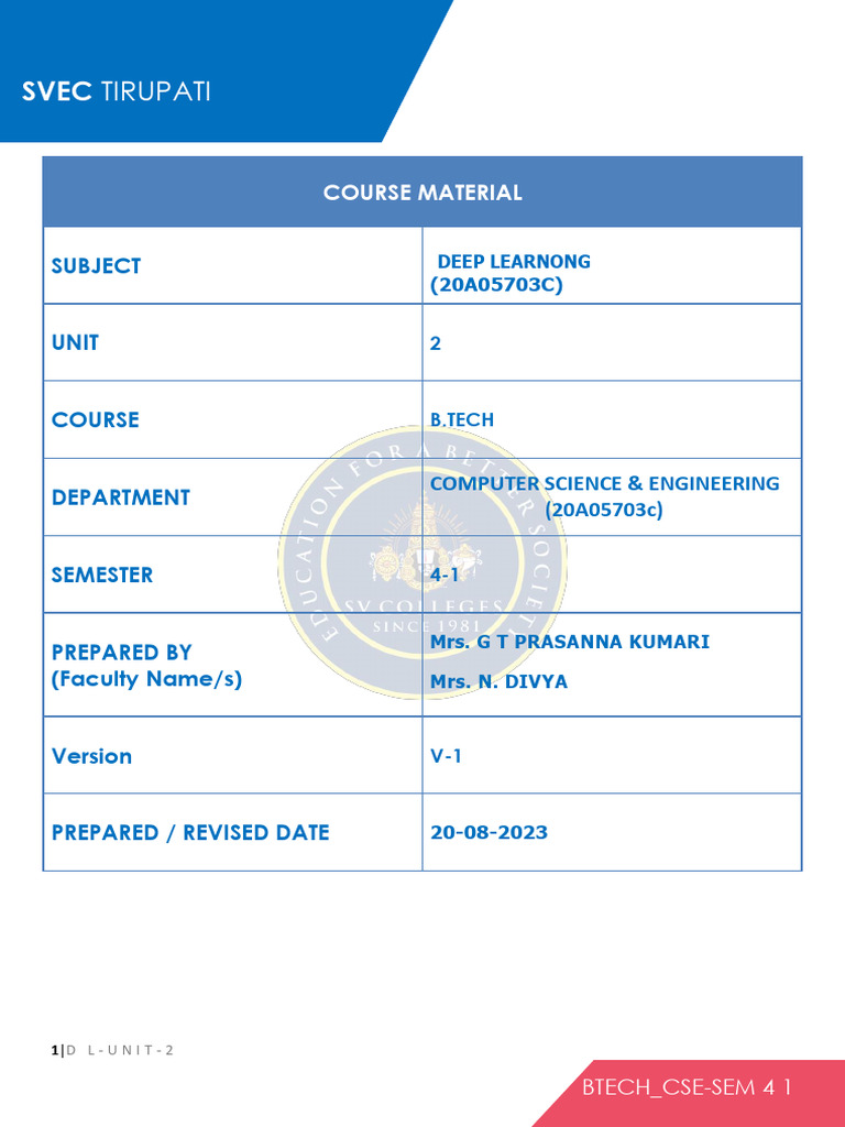 DL Unit-2 | PDF | Estimator | Errors And Residuals