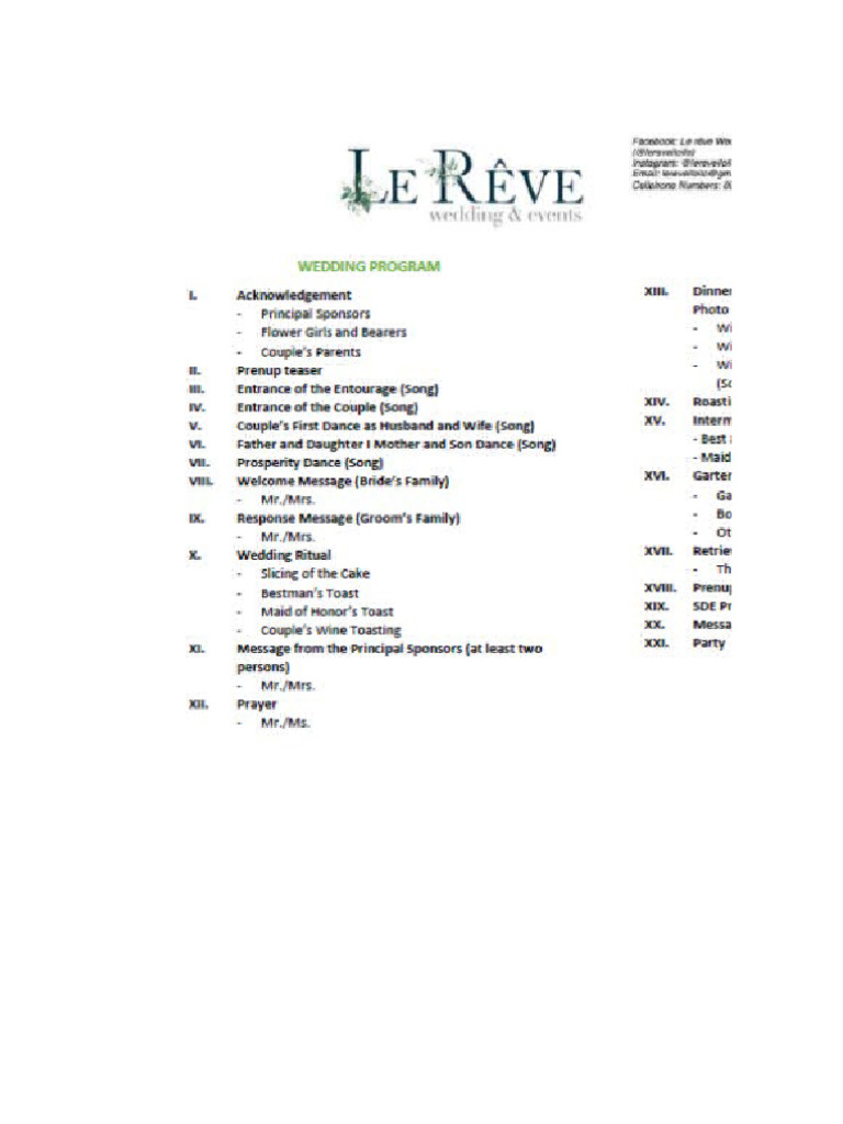 PEACEBEWITHLU Reception Flow - 8 April | PDF | Bridesmaid | Wedding ...