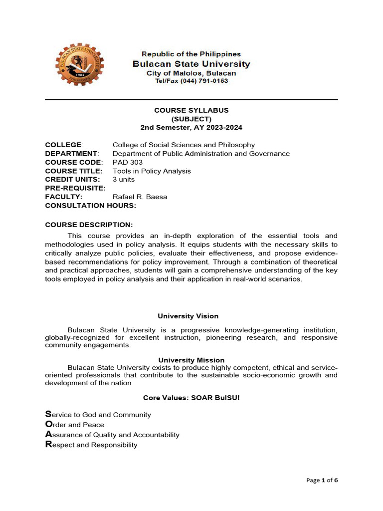 Tools for Policy Analysis Syllabus | PDF | Policy Analysis | Analysis