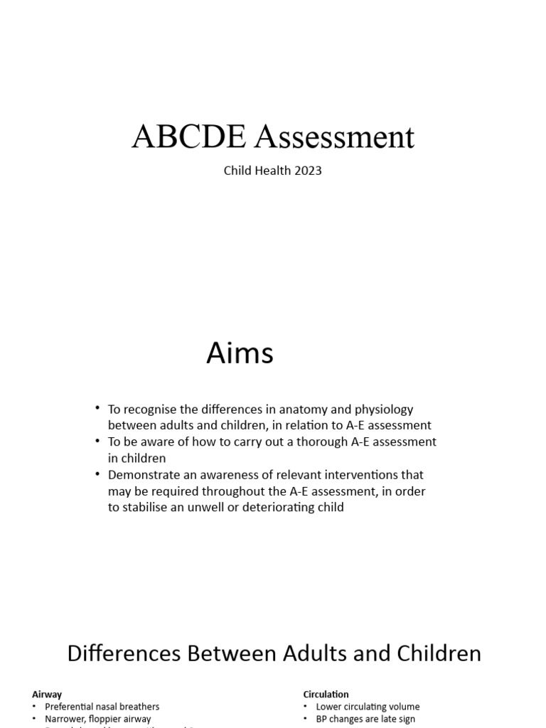 Pediatric ABCDE Assessment Guide | PDF | Hypothermia | Clinical Medicine
