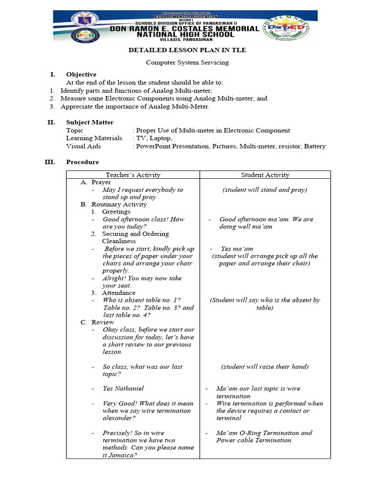 DETAILED-LESSON-PLAN-IN-TLE-ANGE FINAL Demo | PDF | Equipment ...