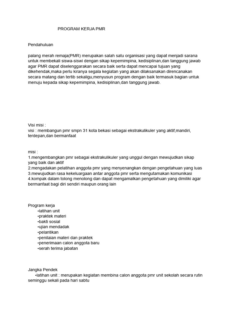 Program Kerja PMR SMPN 31 Bekasi | PDF | Pengembangan Diri