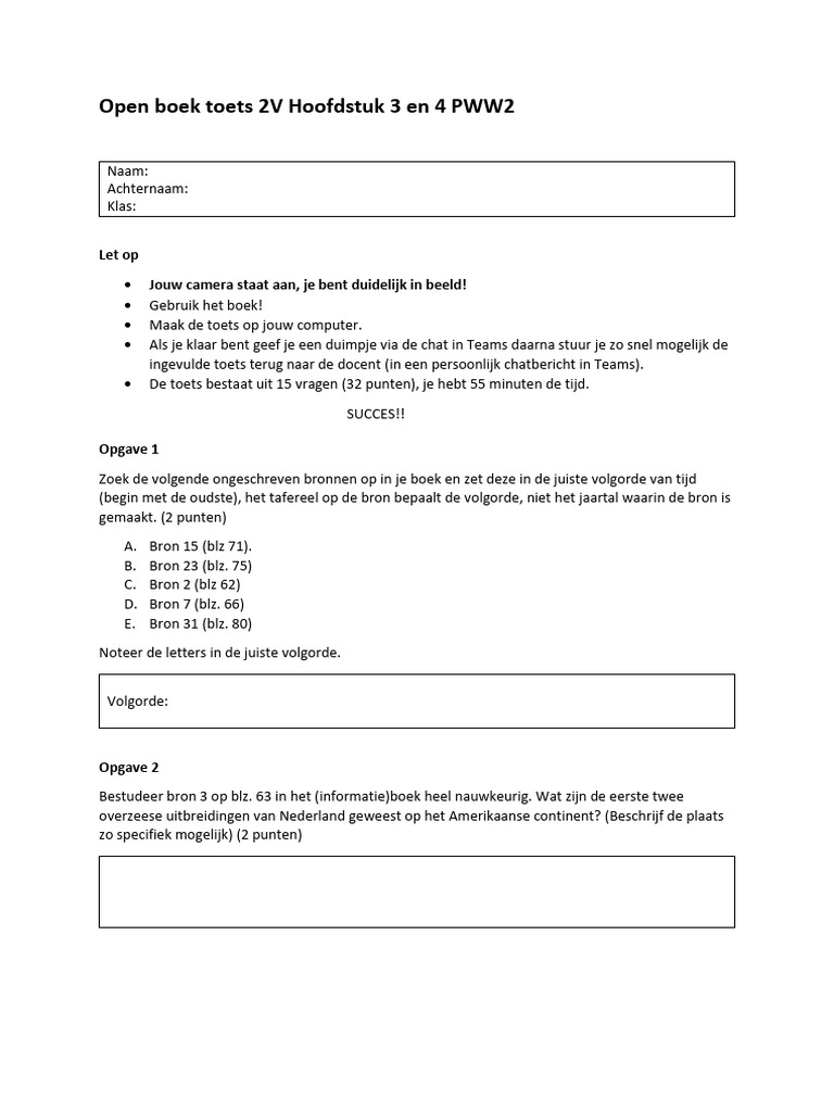 PW 2V Hst 3 en 4 Open boek PWW2 (1) | PDF