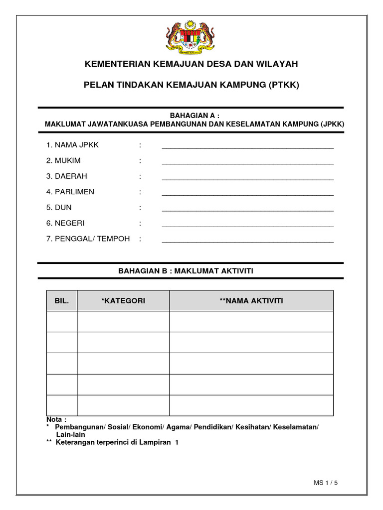 Lampiran J Format Pelan Tindakan Kemajuan Kampung PTKK | PDF
