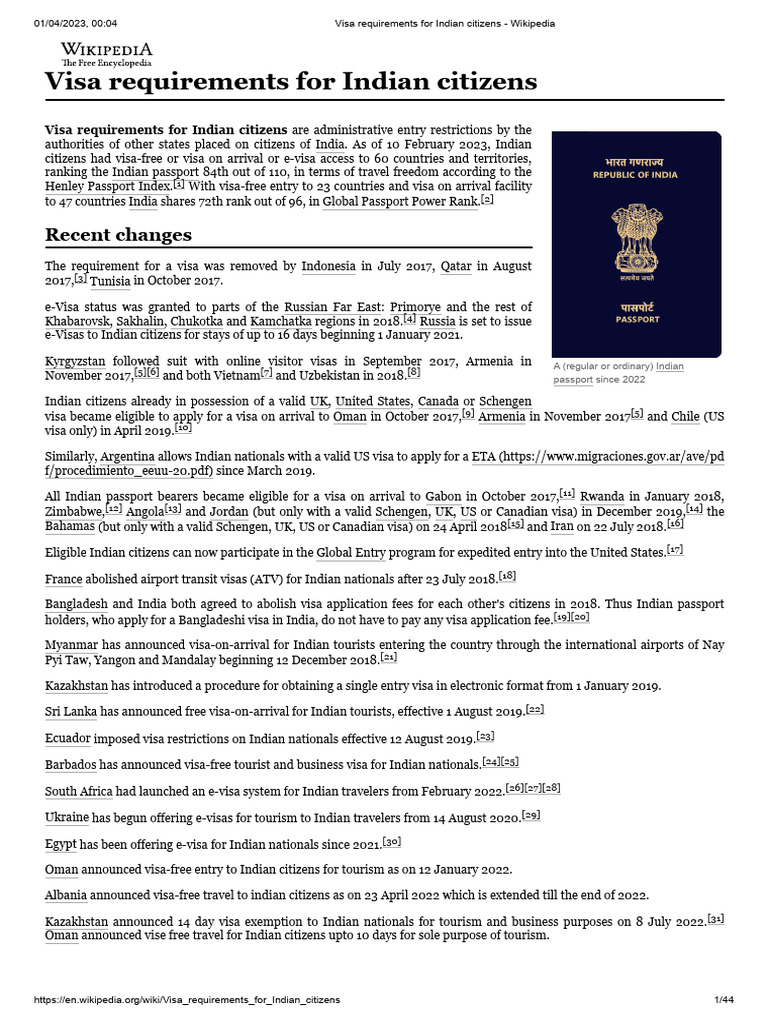 Indian Passport Visa Requirements 2023 | PDF | Travel Visa | Diplomacy