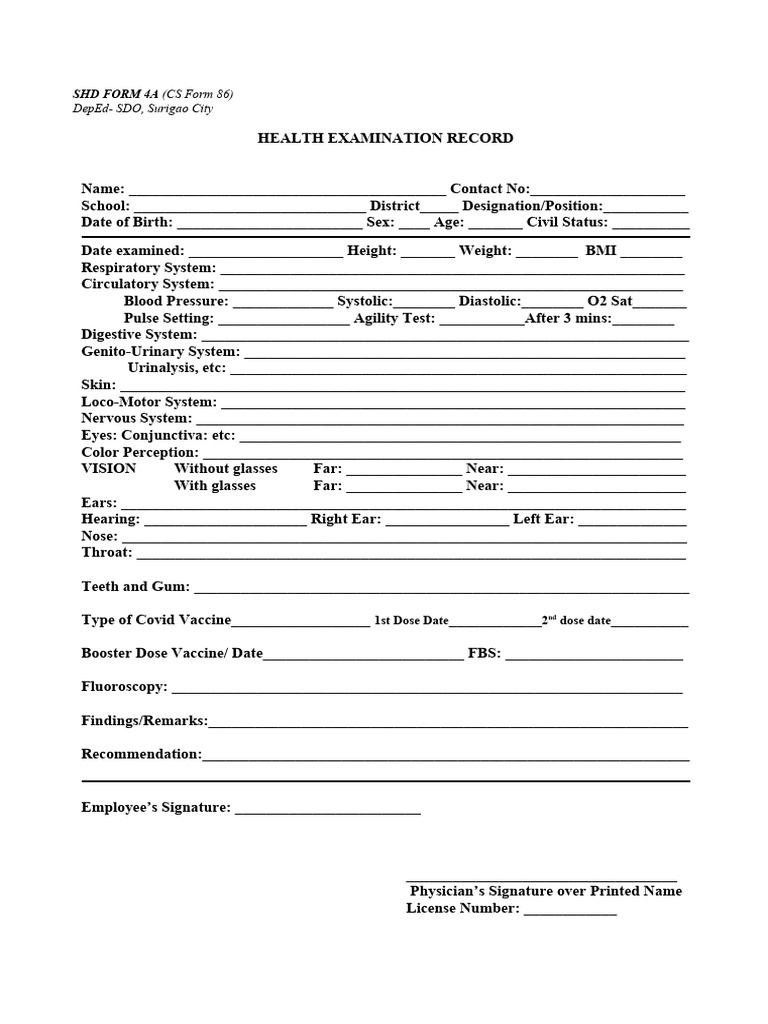 ANNUAL HEALTH Form 4A Form 86 2 | PDF | Medical Specialties | Clinical ...