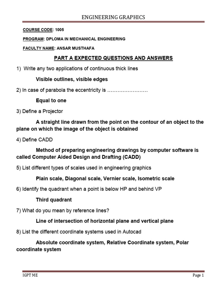 Engineering Graphics PART A Questions and Answers | Download Free PDF ...