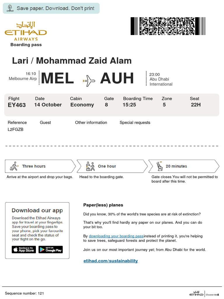 Your boarding pass to Mumbai - ETIHAD AIRWAYS | PDF | Aviation