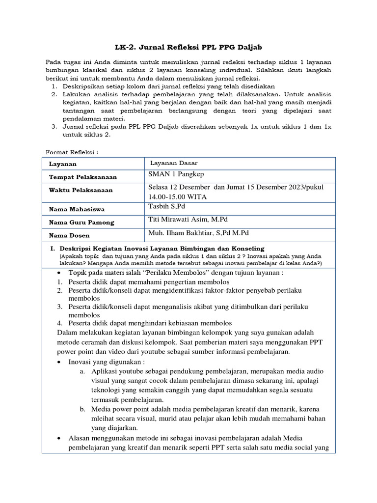 Jurnal Refleksi BK | PDF