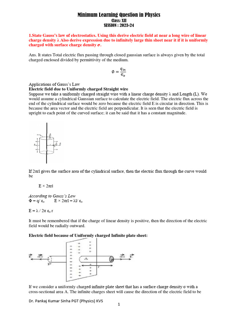 Minimum Learning in Physics Class 12 | PDF | Capacitor | Voltage