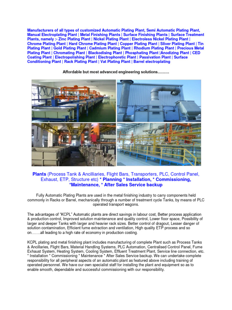Comprehensive Plating Plant Solutions | PDF | Materials | Metals