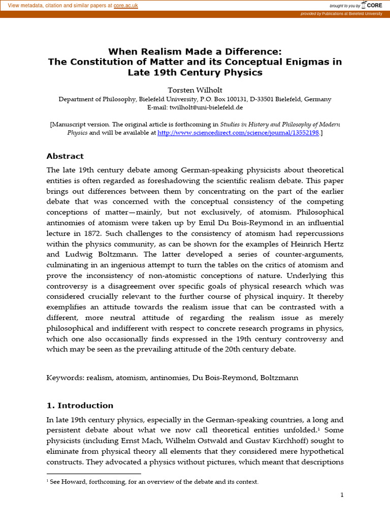 When Realism Made A Difference: The Constitution of Matter and Its ...