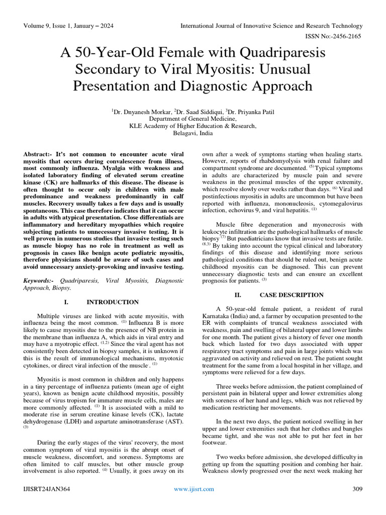 A 50-Year-Old Female With Quadriparesis Secondary To Viral Myositis ...