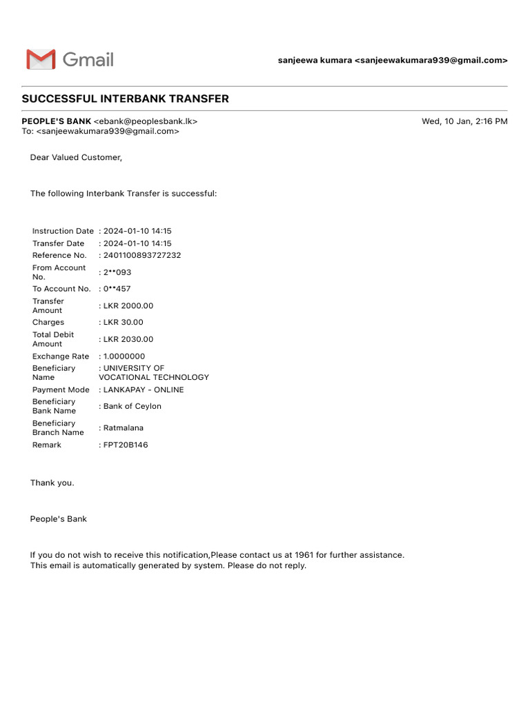 Successful Interbank Transfer | PDF | Finance & Money Management