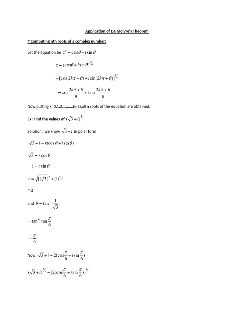 Application of de Moivre's Theorem | PDF